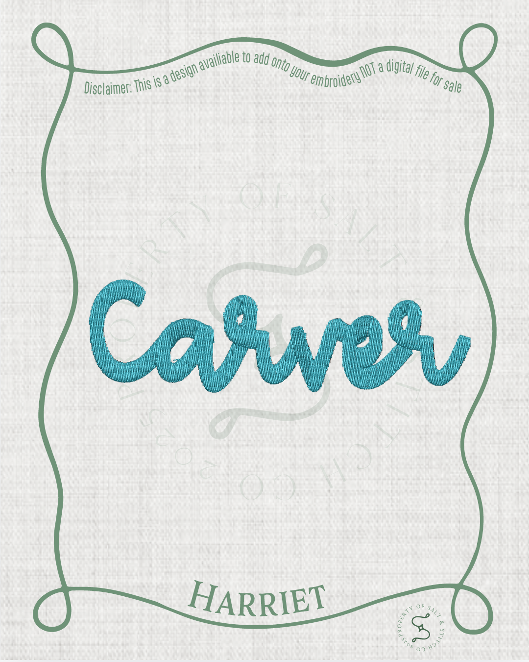 Harriet Name Font - Salt & Stitch Embroidery & Monograms – Salt & Stitch Co