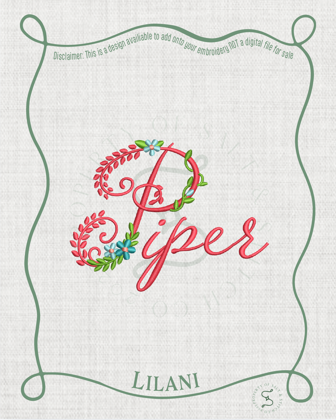 Lilani Name Font - Salt & Stitch Embroidery & Monograms – Salt & Stitch Co